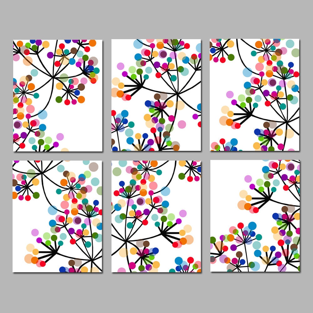 Modern Abstract Colorful Dots Collection - Set of Six Prints - Rainbow ...