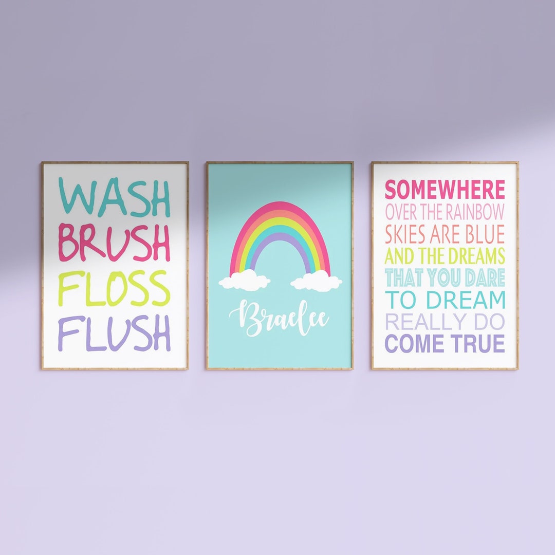 Rainbow Bathroom Prints, Somewhere Over the Rainbow, Girls Bathroom ...