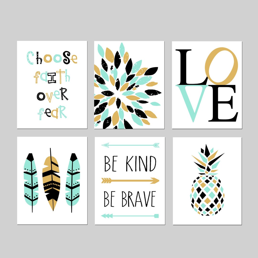 Girl Room Decor Mint Gold Black, Girls Bedroom Decor, Teen Girl Wall ...