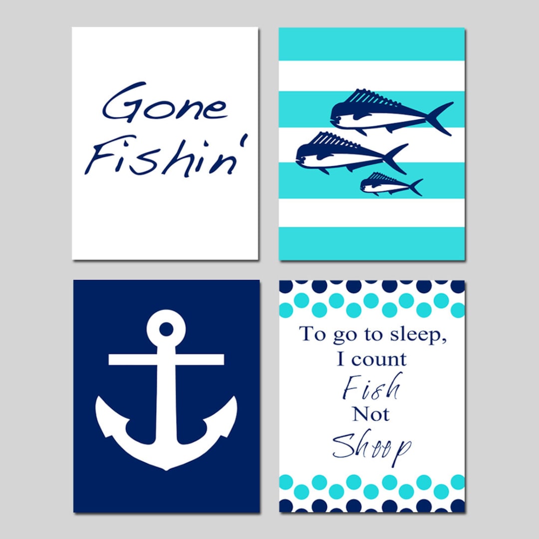 Boy Fish Fishing Nursery Art - Gone Fishin, Fish Family, Anchor, to Go ...