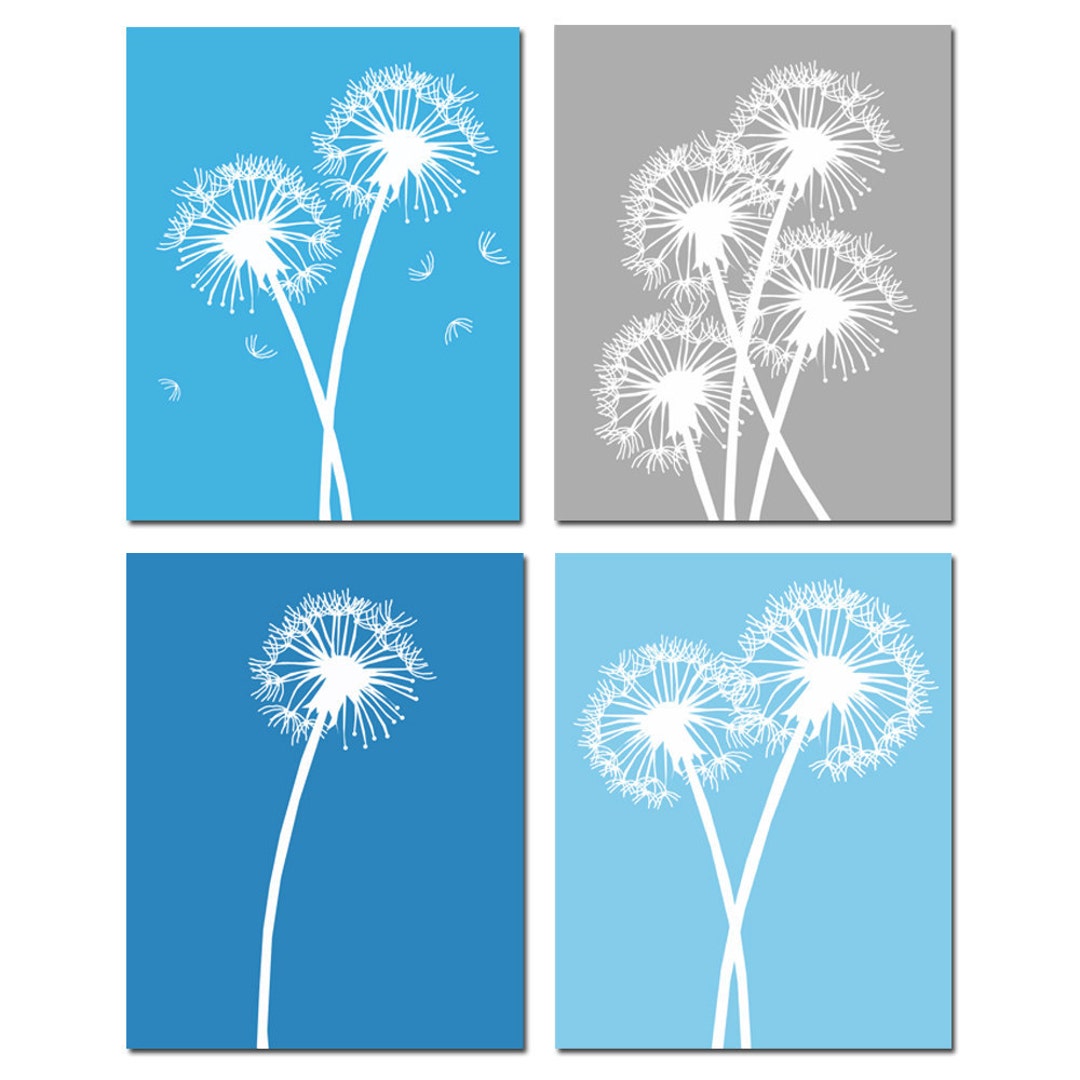 Dandelion Floral Art Dandelion Prints Blue Dandelion Flower - Etsy