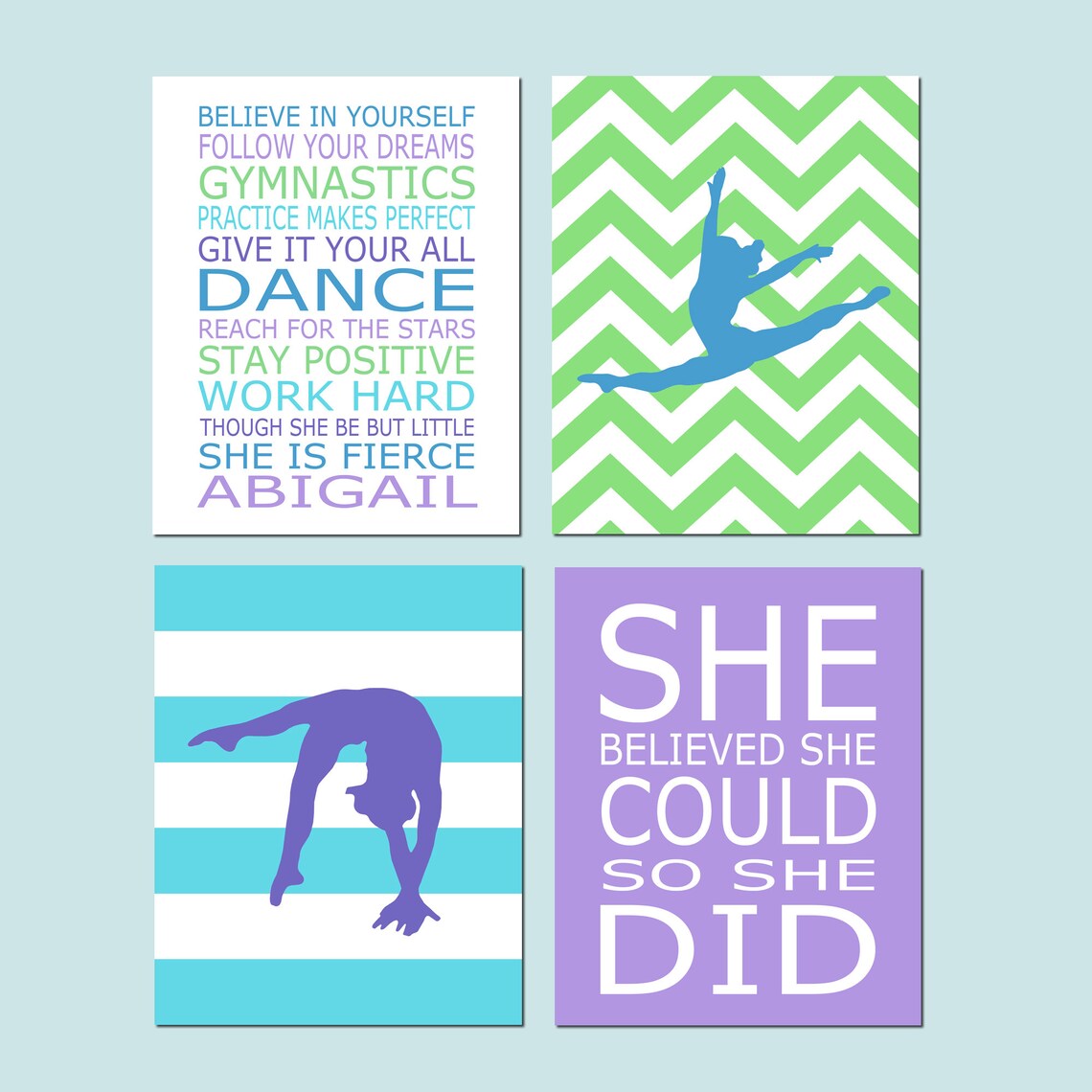 Gymnastics Wall Art, Tween Girls Bedroom Decor Gymnast, Set of 4 Dance ...