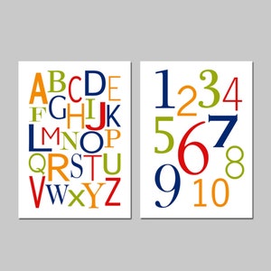 Nursery Art, Alphabet and Numbers, Set of Two 8x10 Prints, Abcs and ...