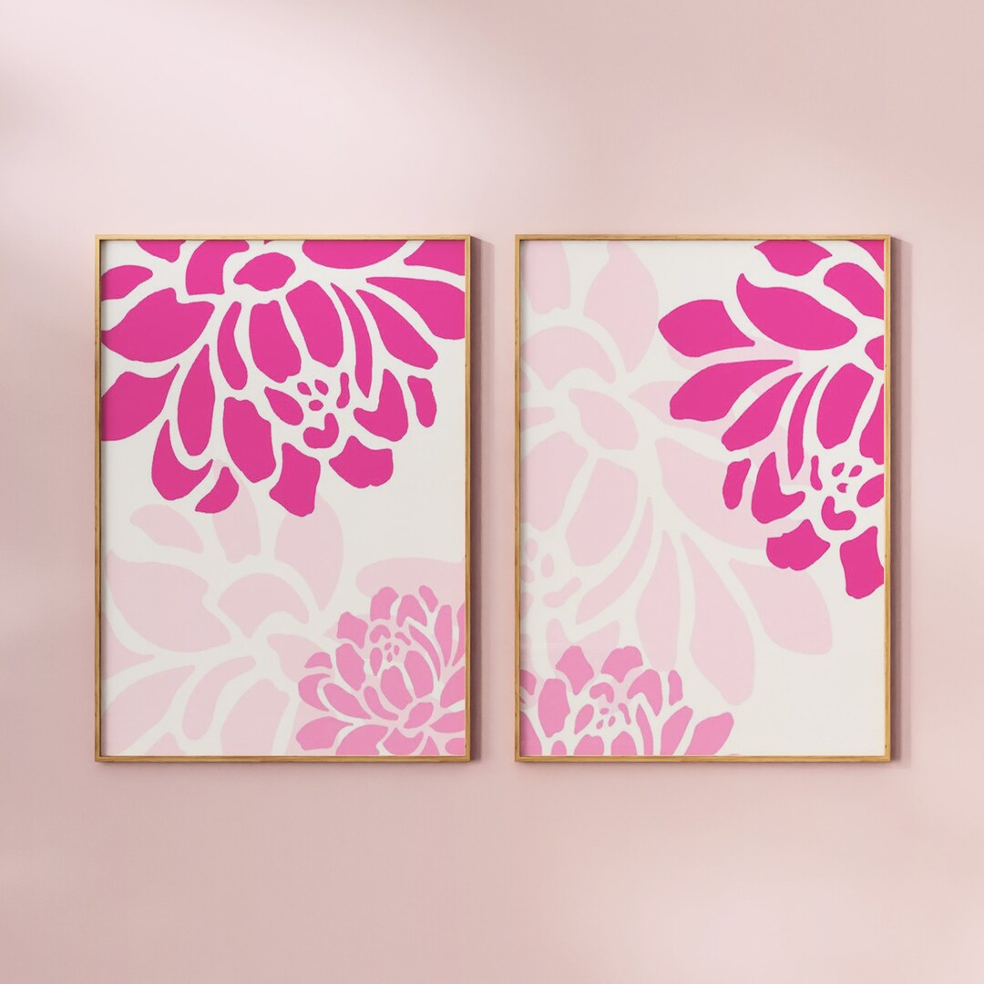 Pink Floral Art - Set of Two Floral Prints - Floral Nursery Art - Girl ...