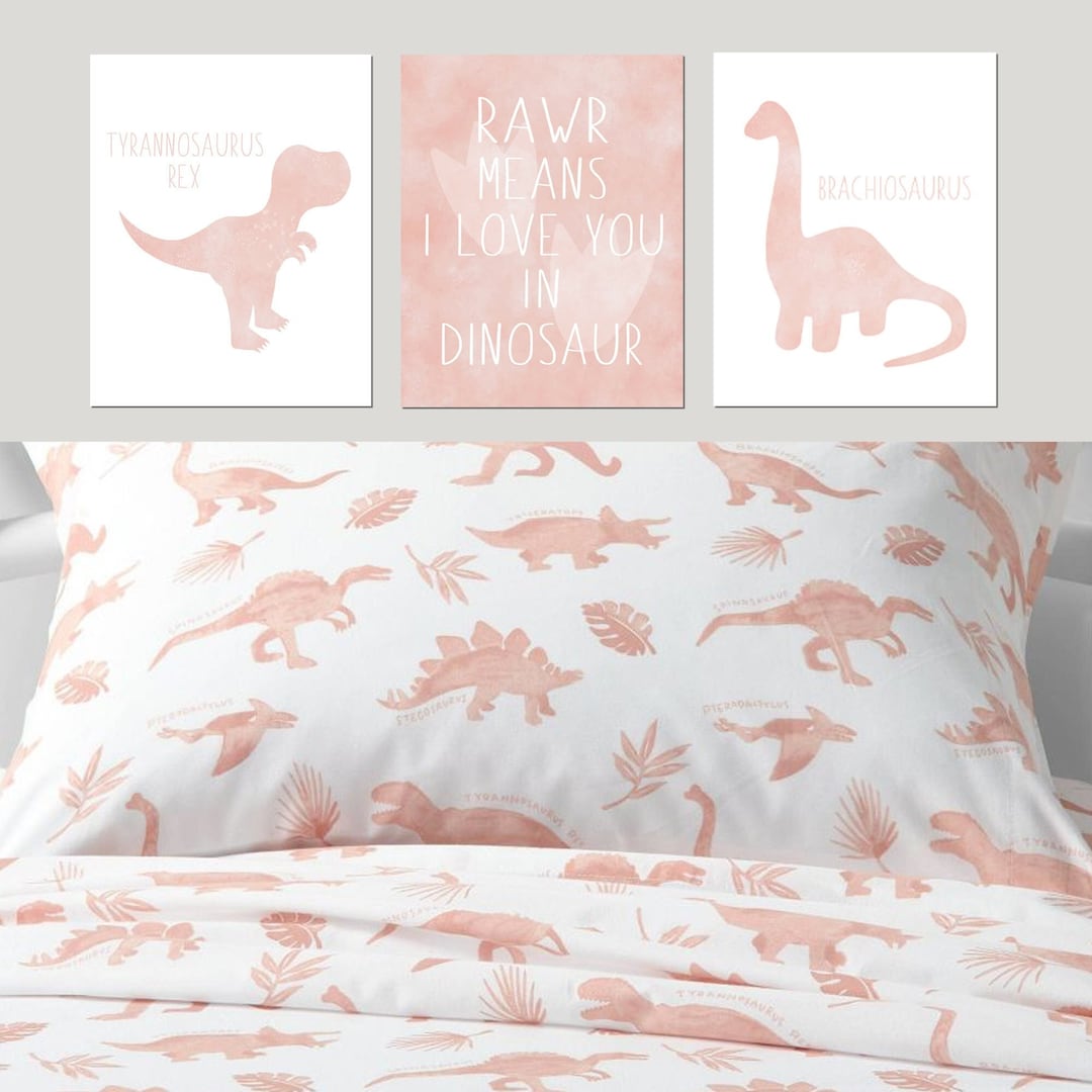 Pink Dinosaur Art for Girl Bedroom Decor Girl Dinosaur Decor - Etsy