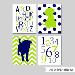 Puppy Dog Nursery Art, Toddler Boys Bedroom Decor, Navy Blue Lime Green ...