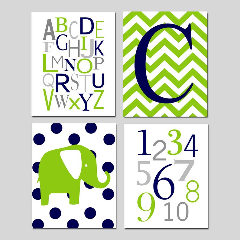Navy Blue Lime Green Nursery Art Chevron Initial Alphabet - Etsy
