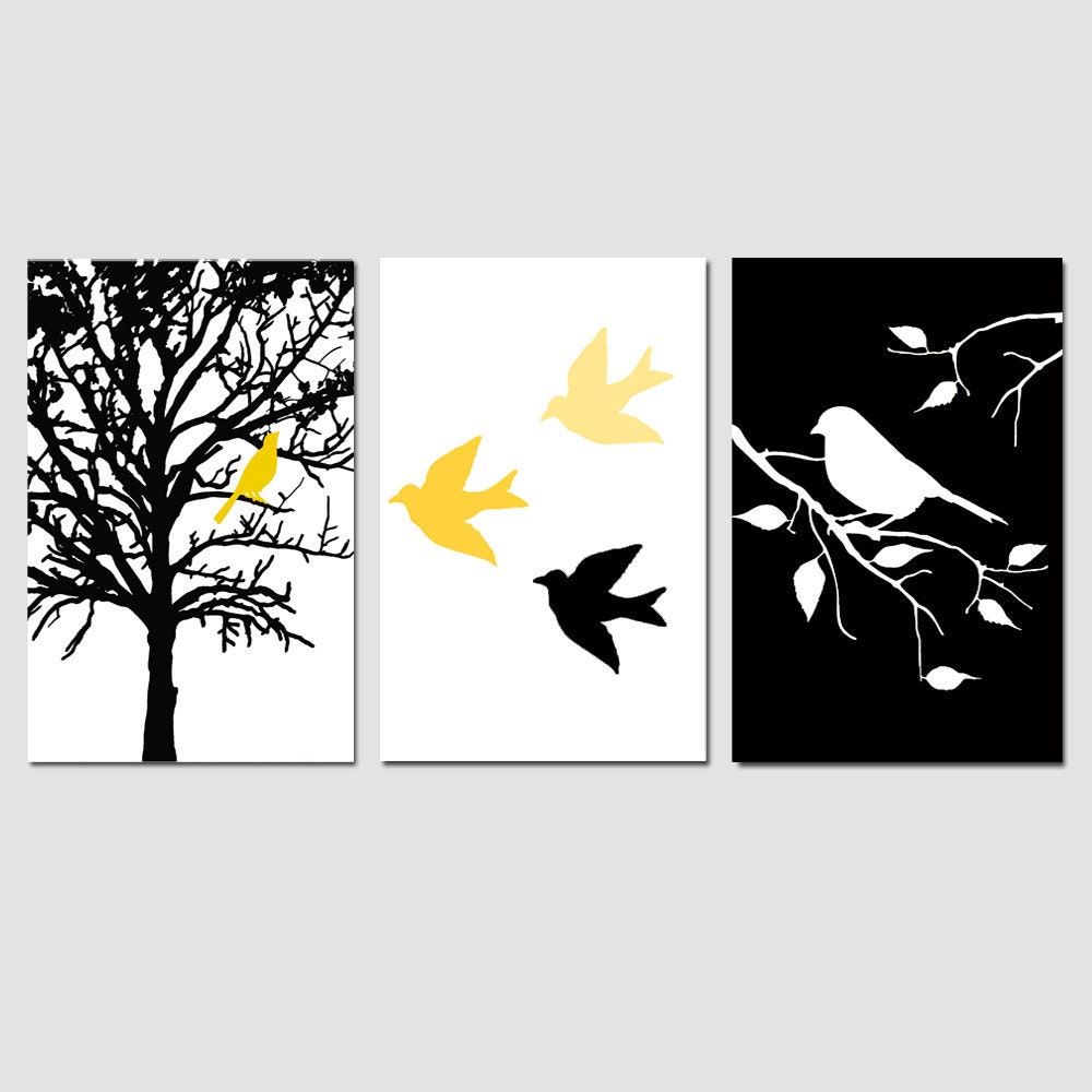Modern Bird Tree Nursery Art Wall Decor Trio Set of Three - Etsy