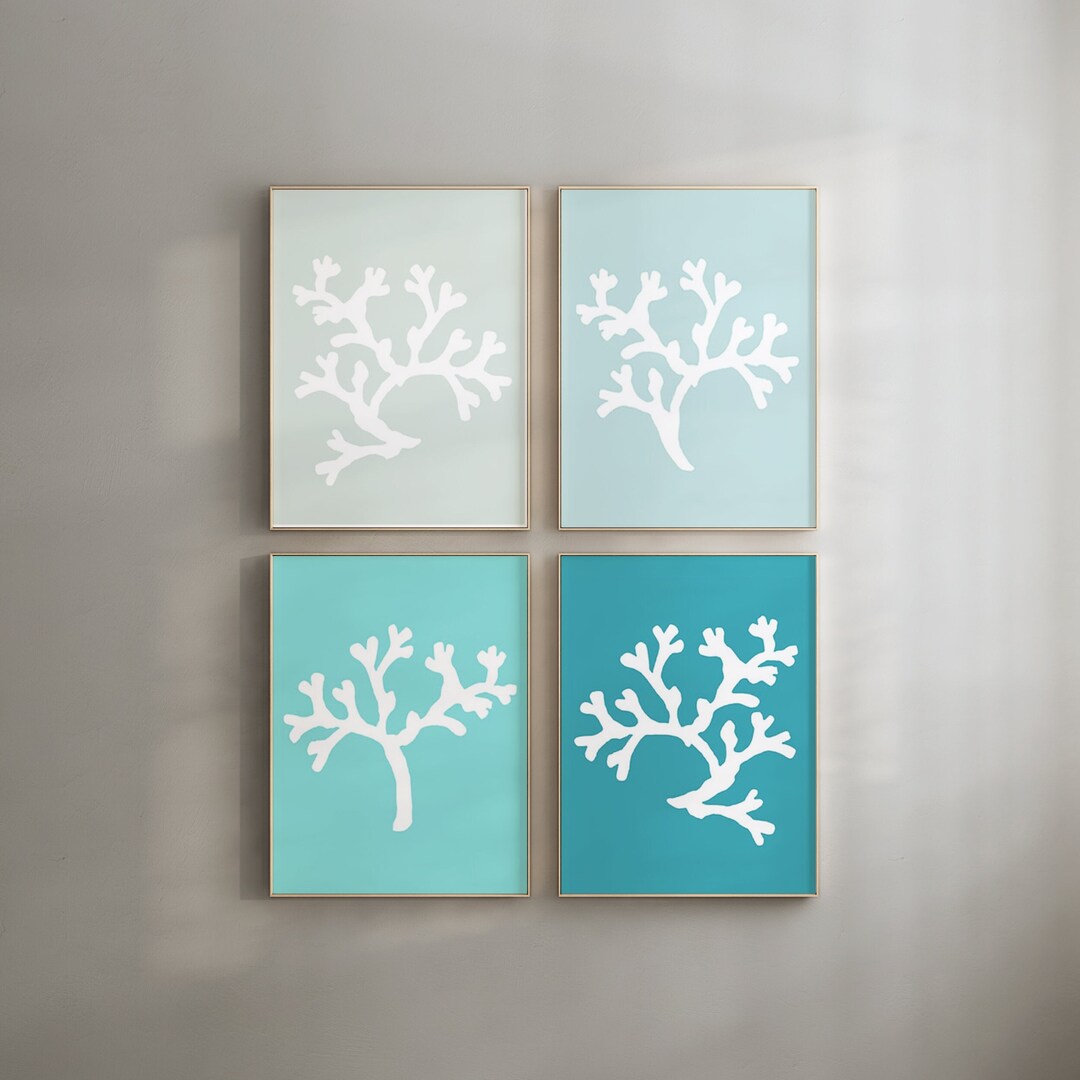 Coral Silhouette Art, Set of 4 Coral Prints, Coral Wall Art, Coral ...