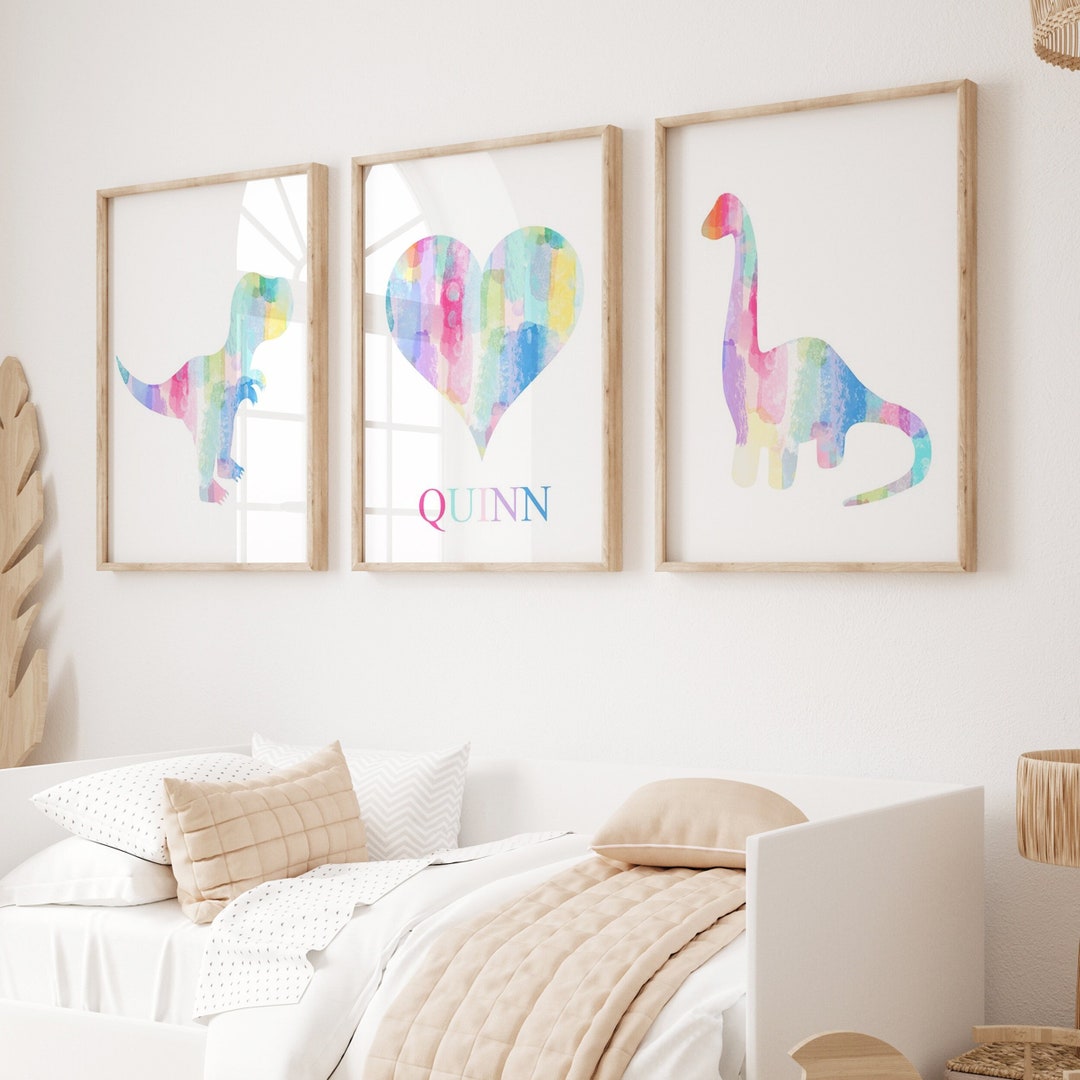 Girls Dinosaur Decor, Watercolor Dinosaur Art, Girls Dinosaur Room ...