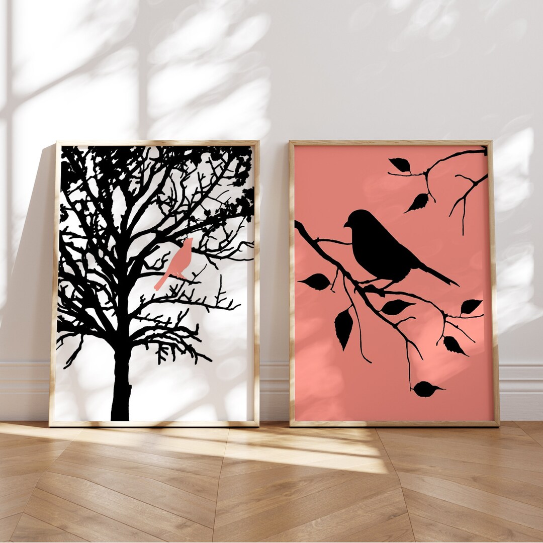 Birds and Tree Prints, Set of Two Bird Prints or Bird Canvas Art, Bird ...