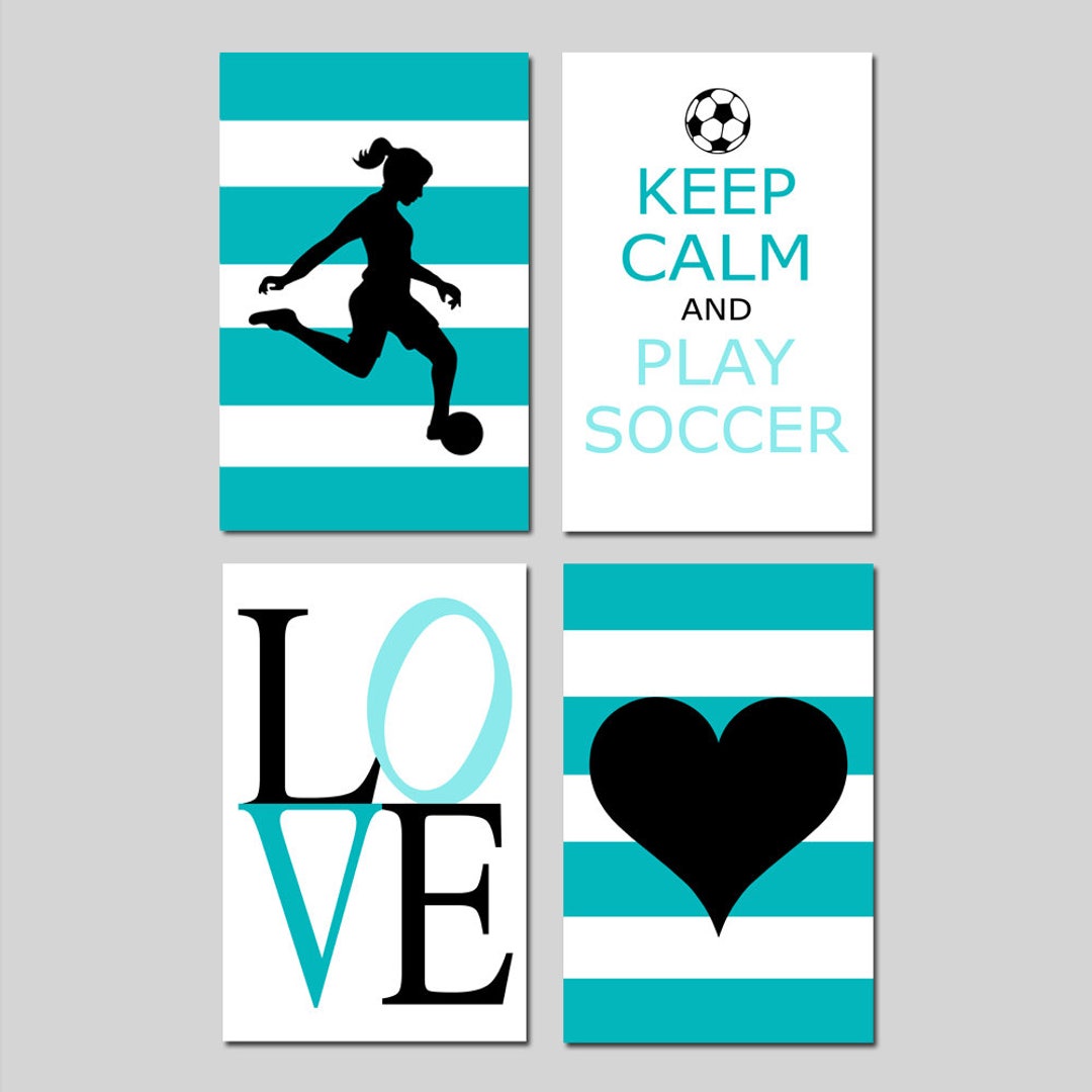 Soccer Wall Art Girl Soccer Decor Girl - Set of 4 Soccer Prints or Set ...