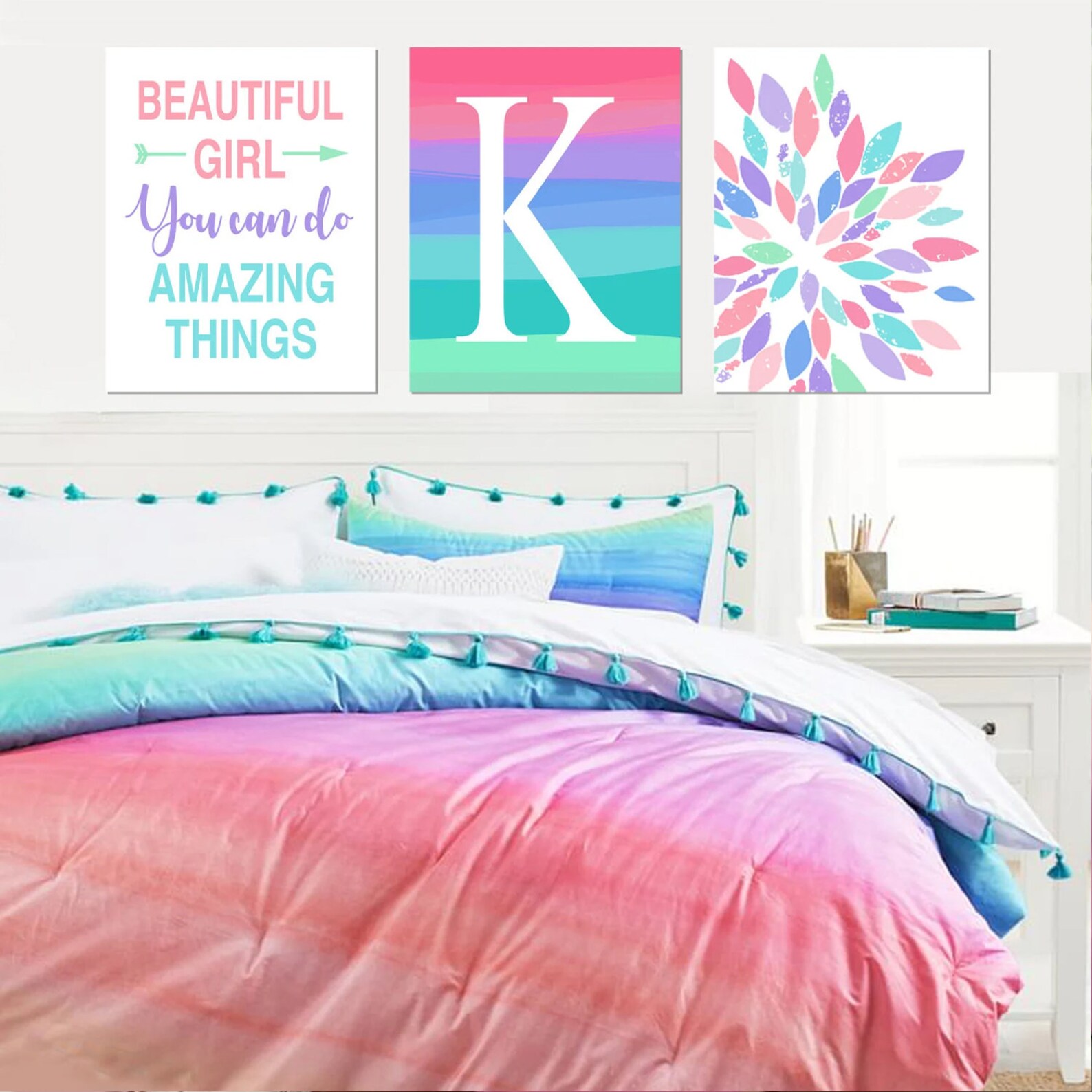 Wall Art for Girls Room Decor Tween Girl Bedroom Decor Ombre | Etsy