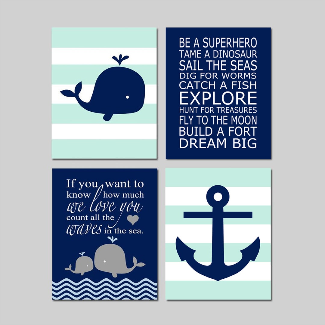 4er Set Wal Wal Drucke oder Wale Poster im 4er Set oder als Geschenk ...