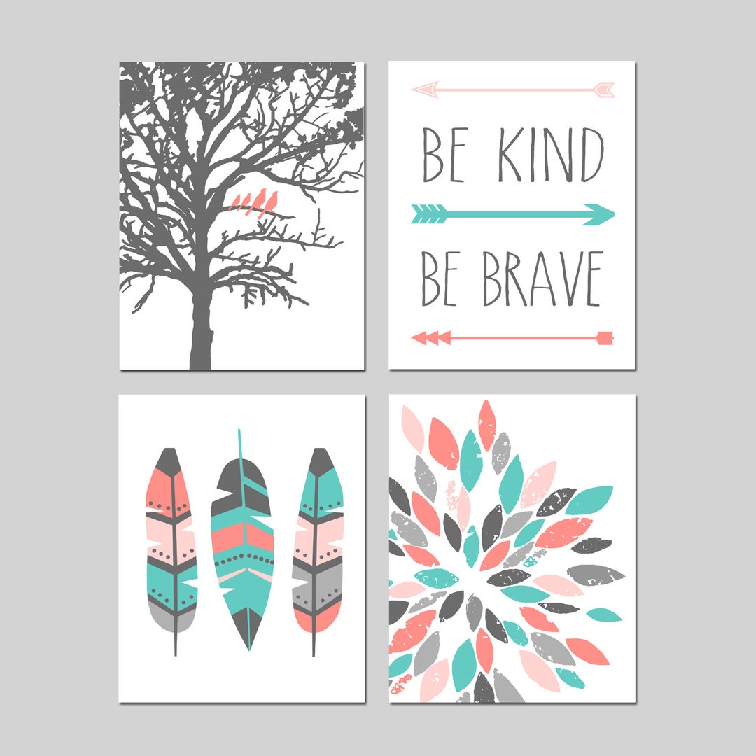 Boho Nursery Decor Girl, Be Kind Be Brave Quote, Young Girl Room Decor ...