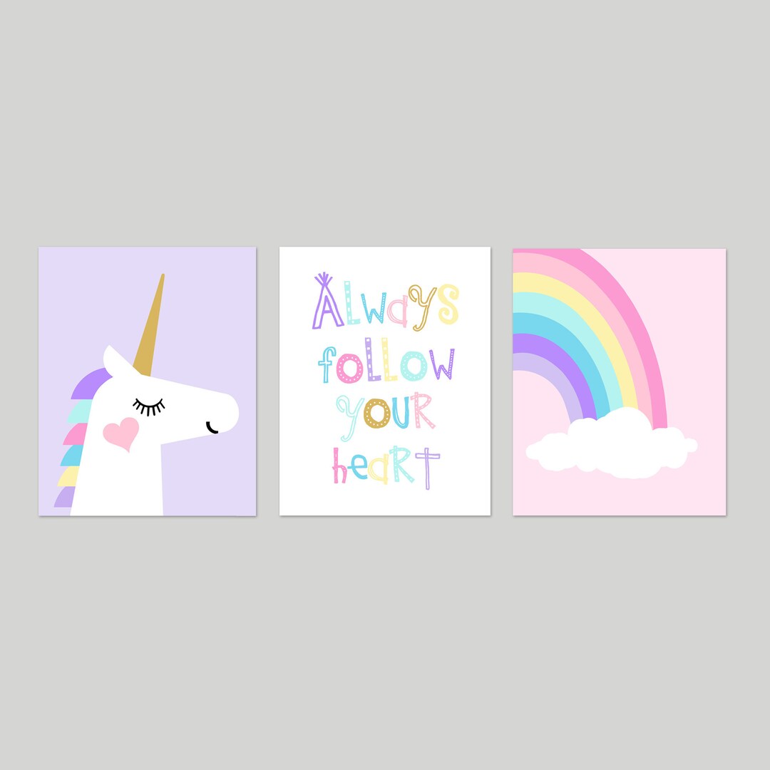 Unicorn Rainbow Decor, Unicorn Art for Girl Room Decor, Rainbow Unicorn ...