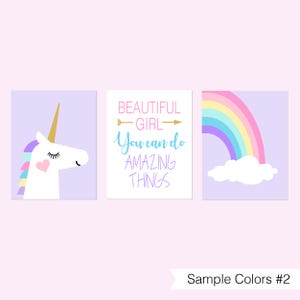 Girls Wall Art Unicorn Decor, Little Girl Room Decor, Pastel Rainbow ...