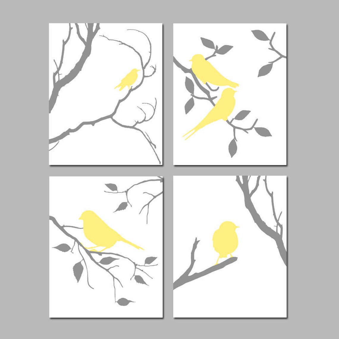 Bird Wall Art Birds Decor Bird Art Mint and Grey Bird Art Set - Etsy