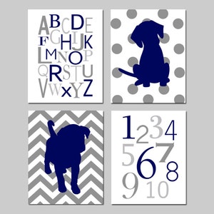 Baby Boy Puppy Nursery Art - Alphabet Numbers, Chevron Puppy and Polka ...