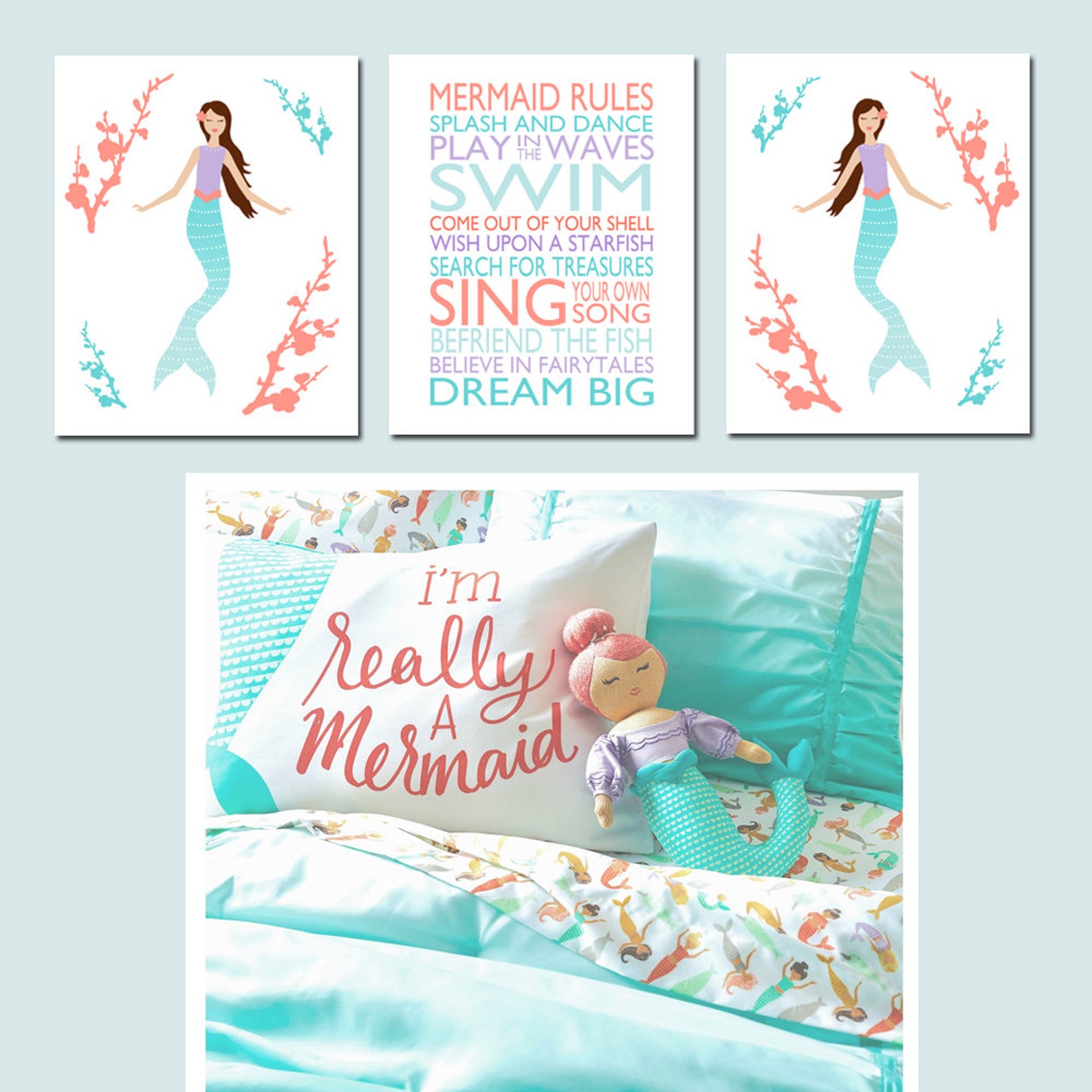 Mermaid Room Decor Mermaid Decor Mermaid Art Mermaid Rules - Etsy