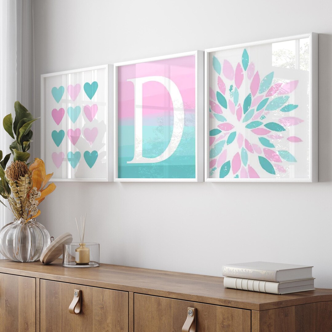 Tween Girl Wall Decor, Girl Bedroom Decorations Pink Teal, Hearts Wall ...