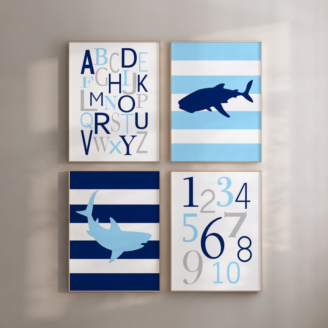 Shark Wall Art, Shark Decor, Shark Room Decor, Striped Shark Nursery ...