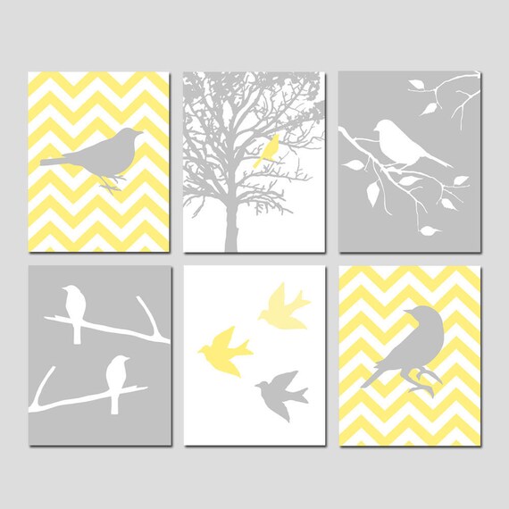 Chevron Grey And Yellow Bird