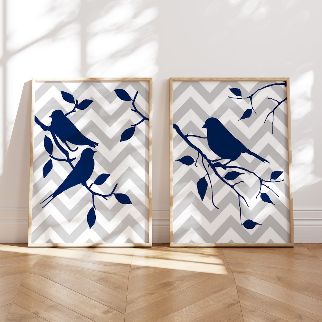 Chevron Birds Art - Bird Wall Art - Bird Bathroom Decor - Bird Bedroom ...