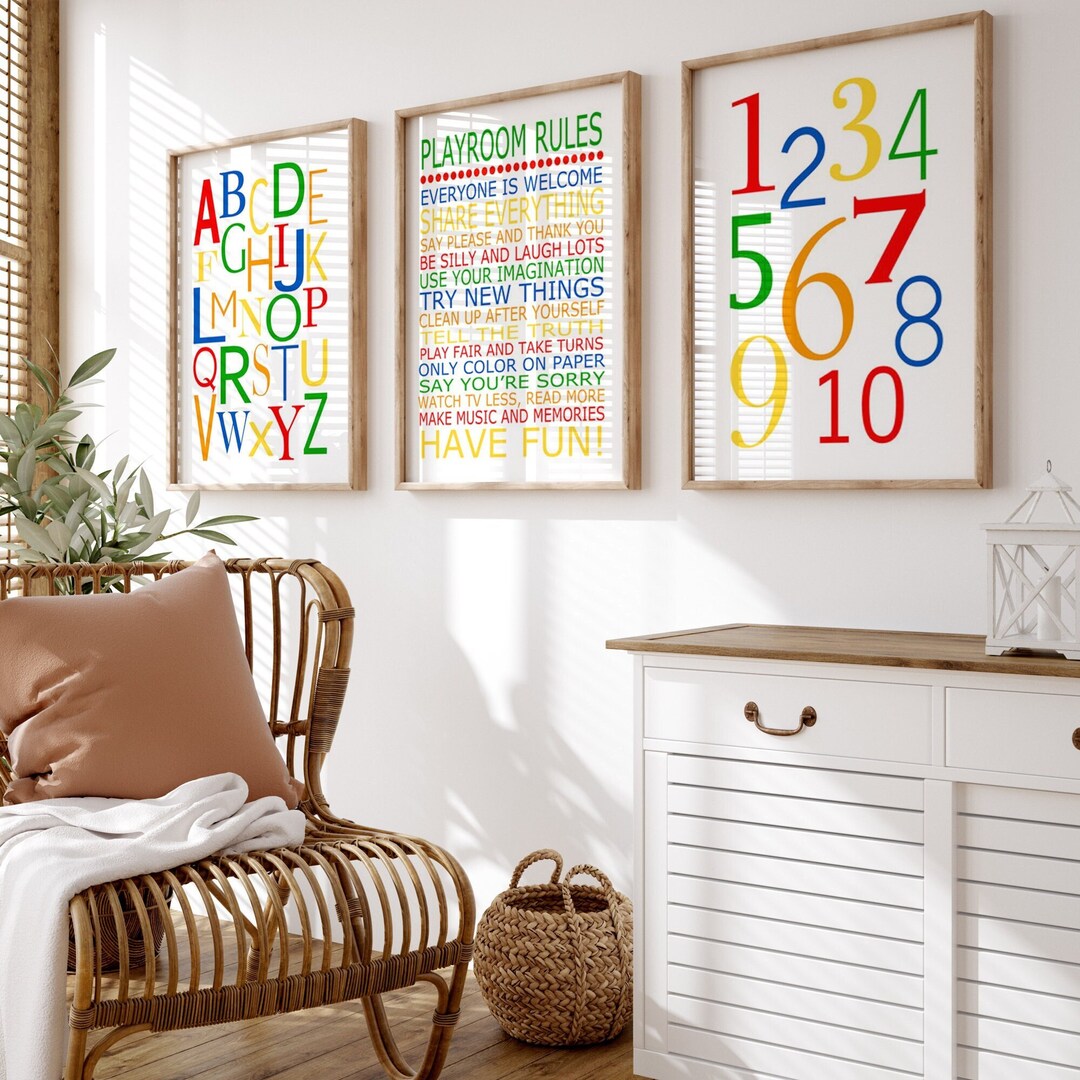 Playroom Rules Playroom Wall Art Playroom Alphabet Numbers Set Playroom ...