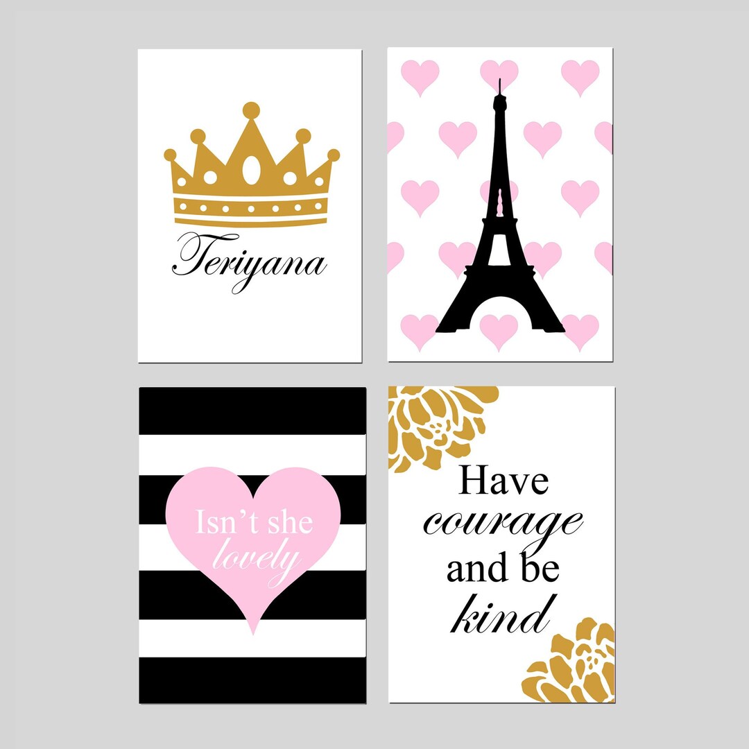 Paris Decor for Girls, Pink Gold Black Paris Bedroom Decor Paris ...