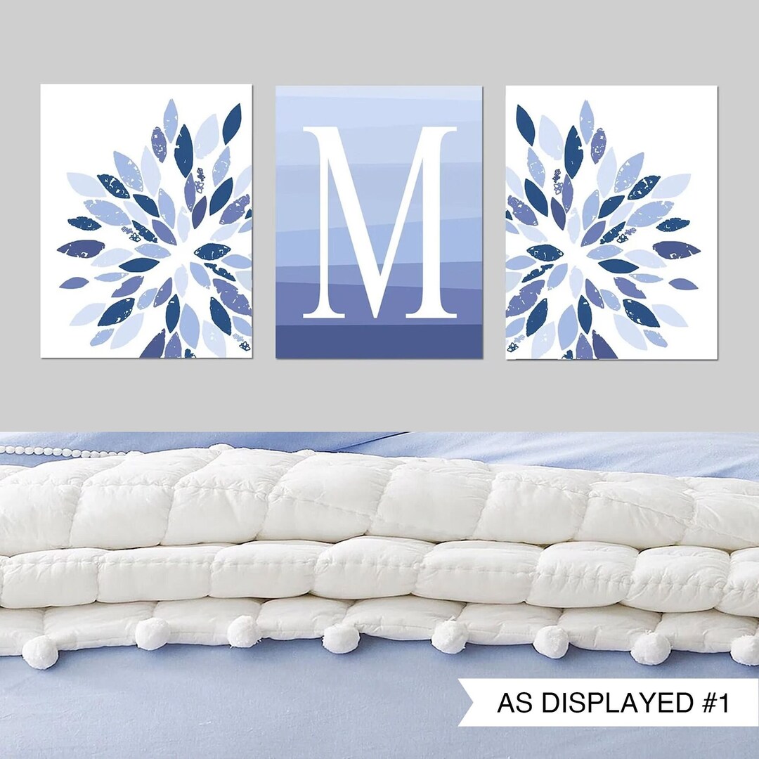Teen Girl Room Decor Blue Flower Wall Art for Girls Room, Blue Ombre ...
