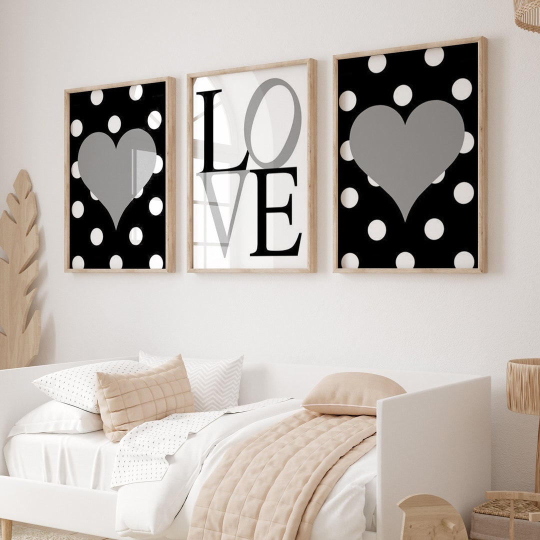 Heart Room Decor, Heart Bedroom Decor, Black and White Girl Decor, Girl ...