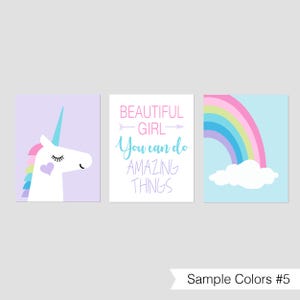 Girls Wall Art Unicorn Decor, Little Girl Room Decor, Pastel Rainbow ...