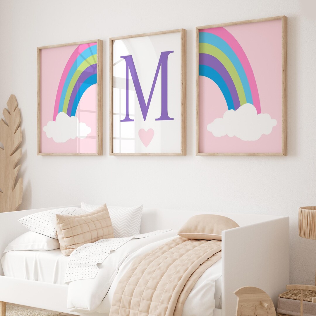 Pastel Rainbow Art Print Set of 3, Personalized Initial, Rainbow ...