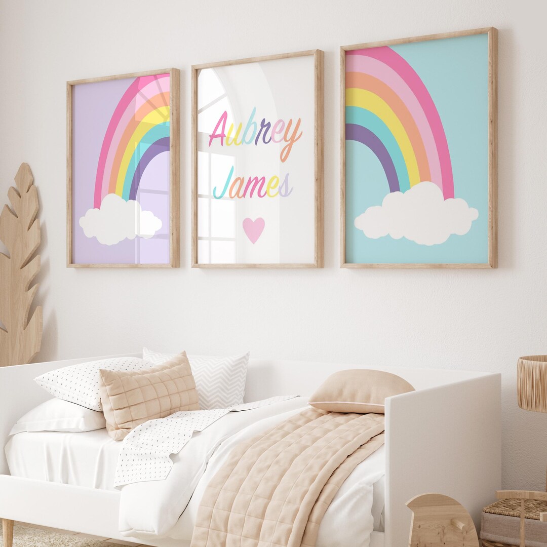 Pastel Rainbow Wall Art, Personalized Girl Room Decor, Rainbow Nursery ...