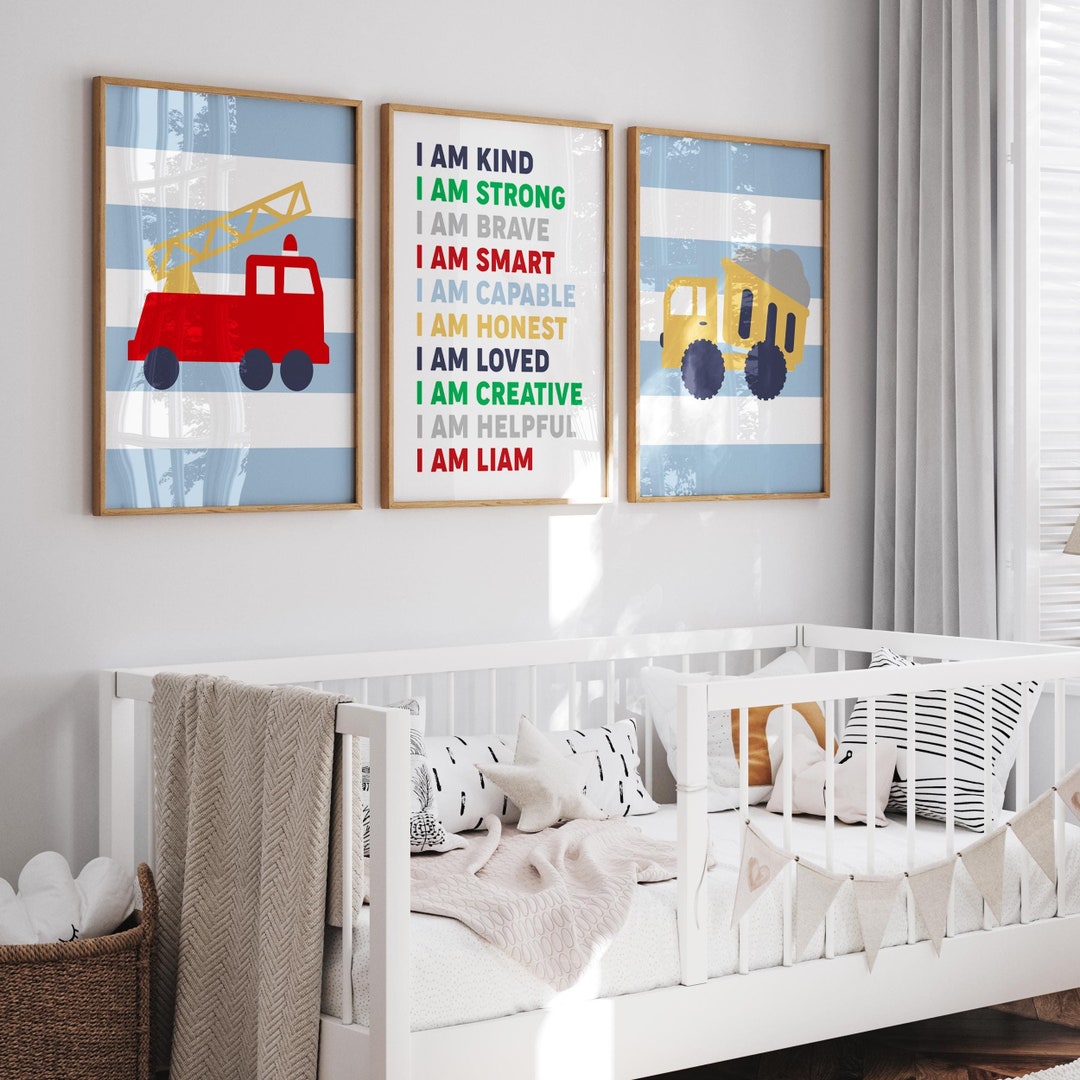 Toddler Room Decor Boy Car Theme, Vehicle Prints for Boys Bedroom Decor ...