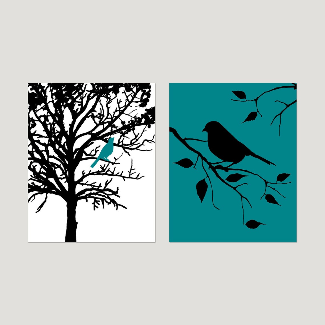 Birds and Tree Prints Set of Two Bird Prints or Bird Canvas - Etsy