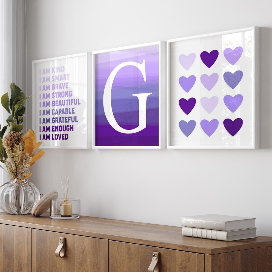 Purple Wall Art for Girl Room Decor, Positive Affirmations for Girl ...
