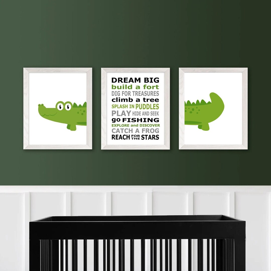 Alligator Wall Art, Alligator Nursery Art, Set of 3 Alligator Prints or ...