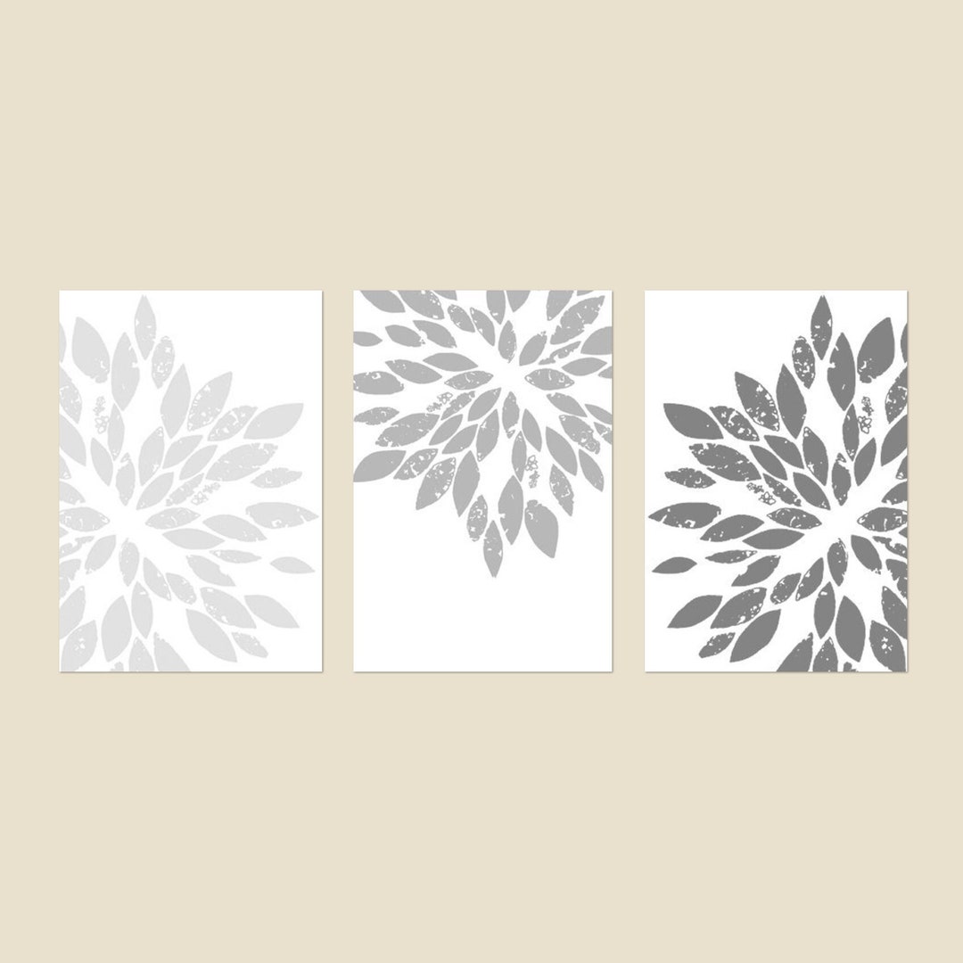 Grey Floral Art Prints Modern Floral Art Prints Gray Floral - Etsy