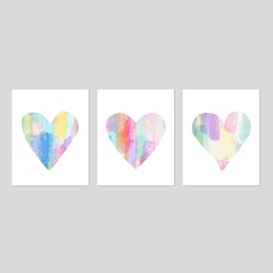 Watercolor Heart Art Prints, Tween Girl Room Decor, Colorful Heart Wall ...