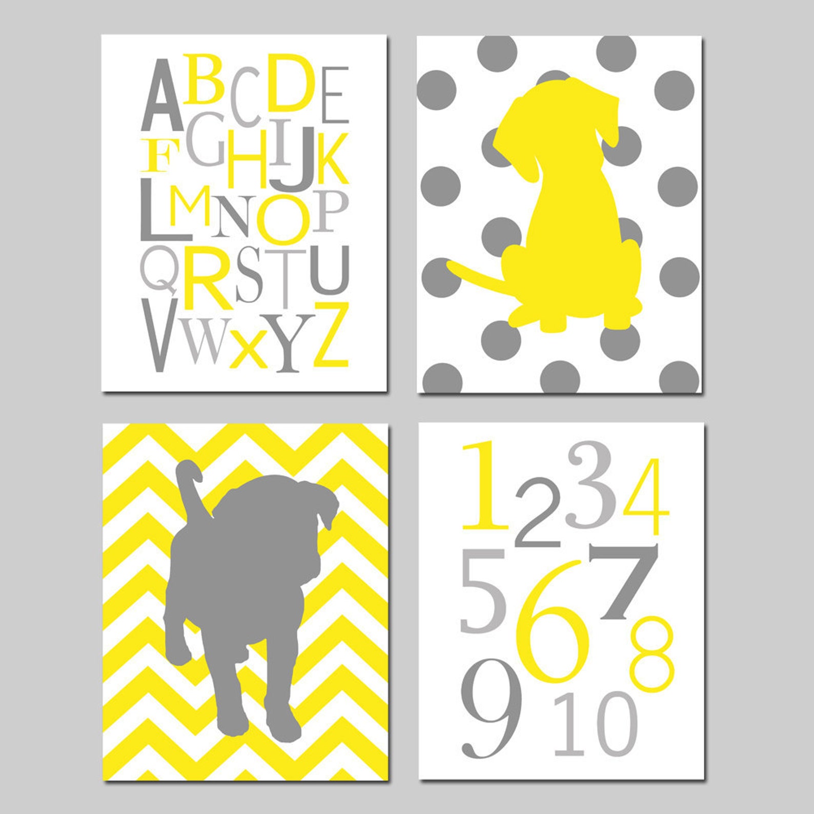 Baby Boy Puppy Nursery Art - Alphabet Numbers, Chevron Puppy and Polka ...