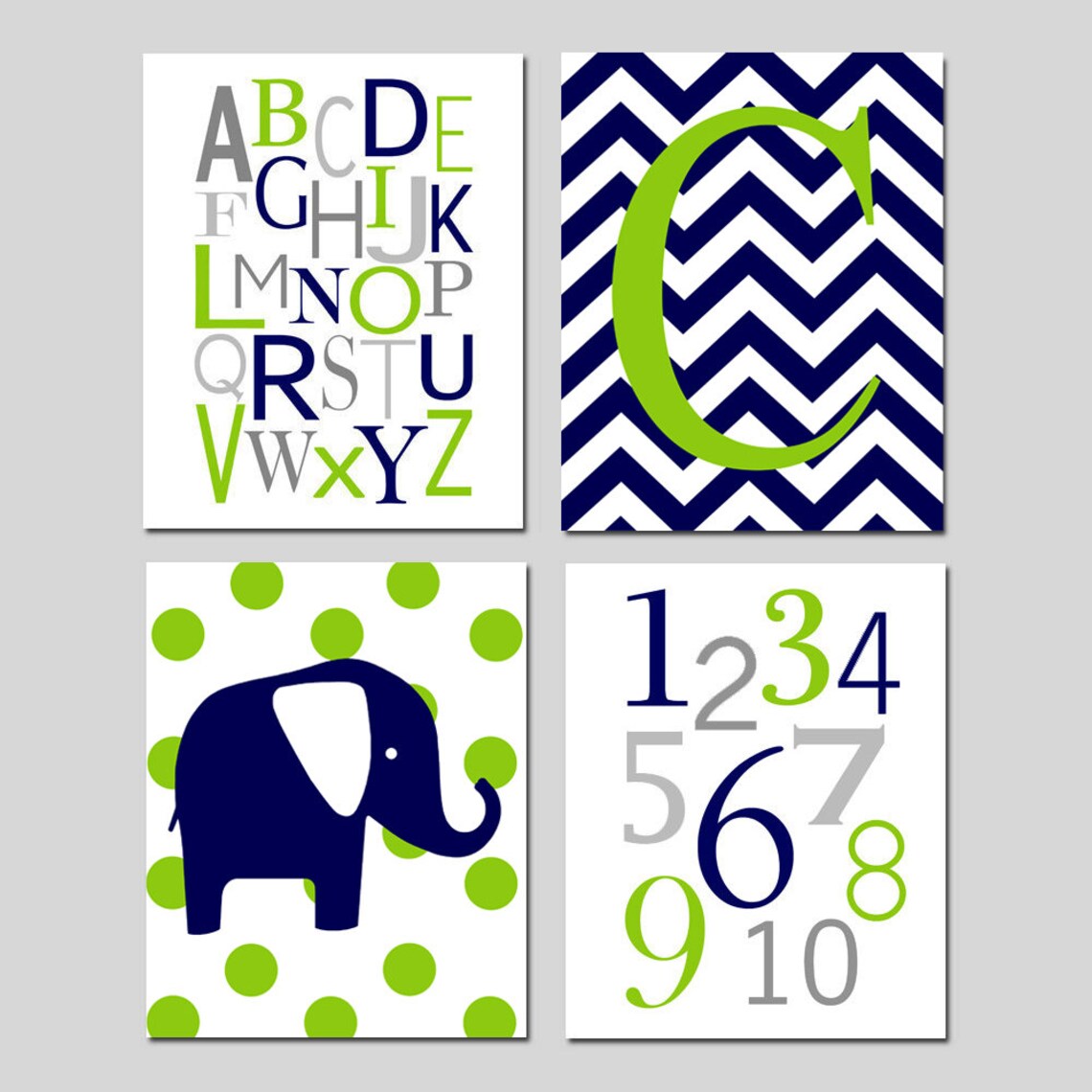 Navy Blue Lime Green Nursery Art Chevron Initial Alphabet - Etsy
