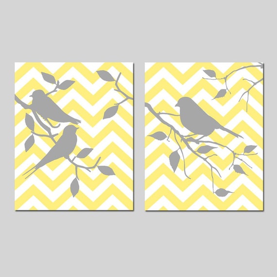 Chevron Grey And Yellow Bird