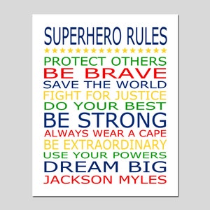 Superhero Rules Superhero Decor Superhero Wall Art Superhero Art ...