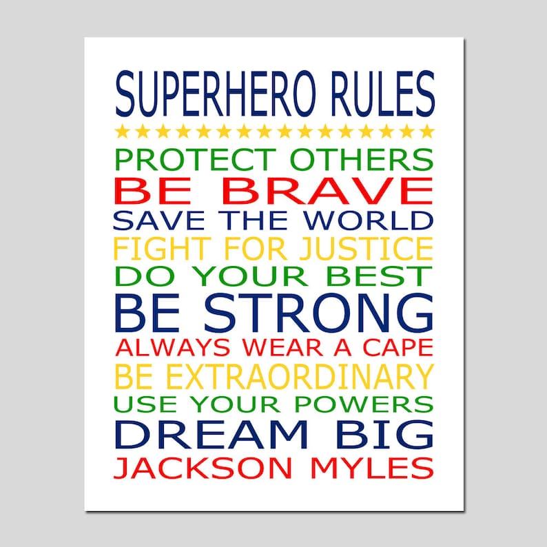 Superhero Rules Superhero Decor Superhero Wall Art Superhero - Etsy