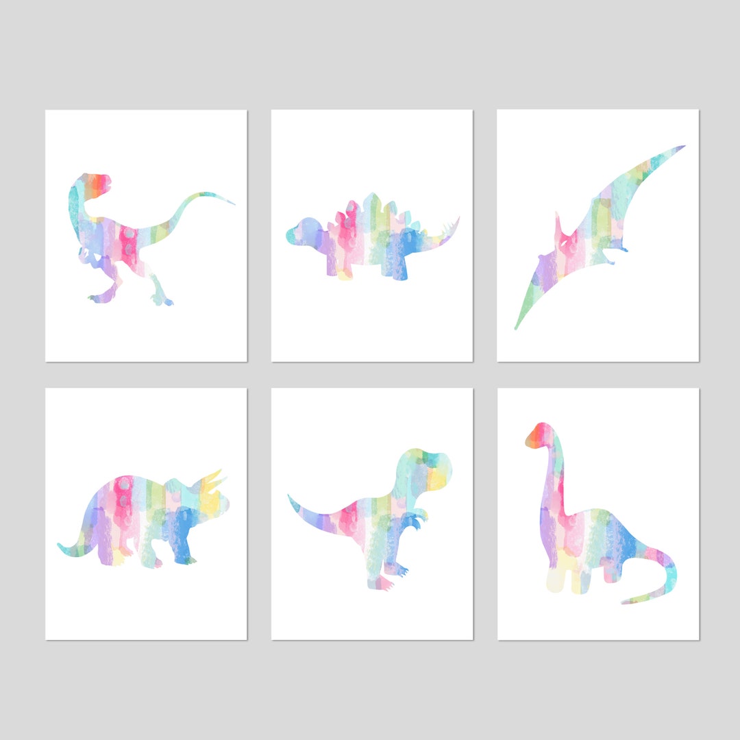 Girls Dinosaur Decor, Colorful Dinosaur Wall Art, Watercolor Dinosaur ...