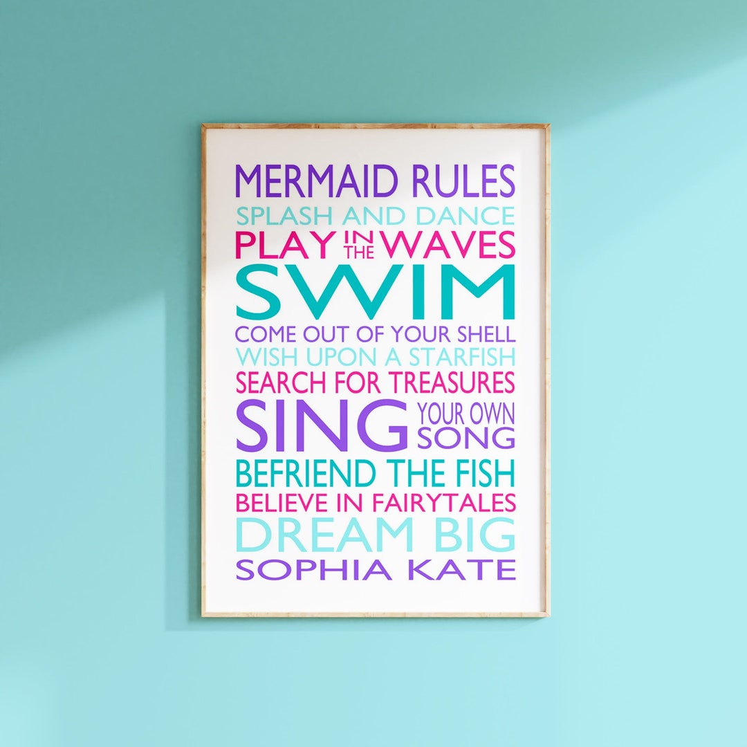 MERMAID RULES Quote Personalized Mermaid Decor Mermaid Wall Art Girl ...