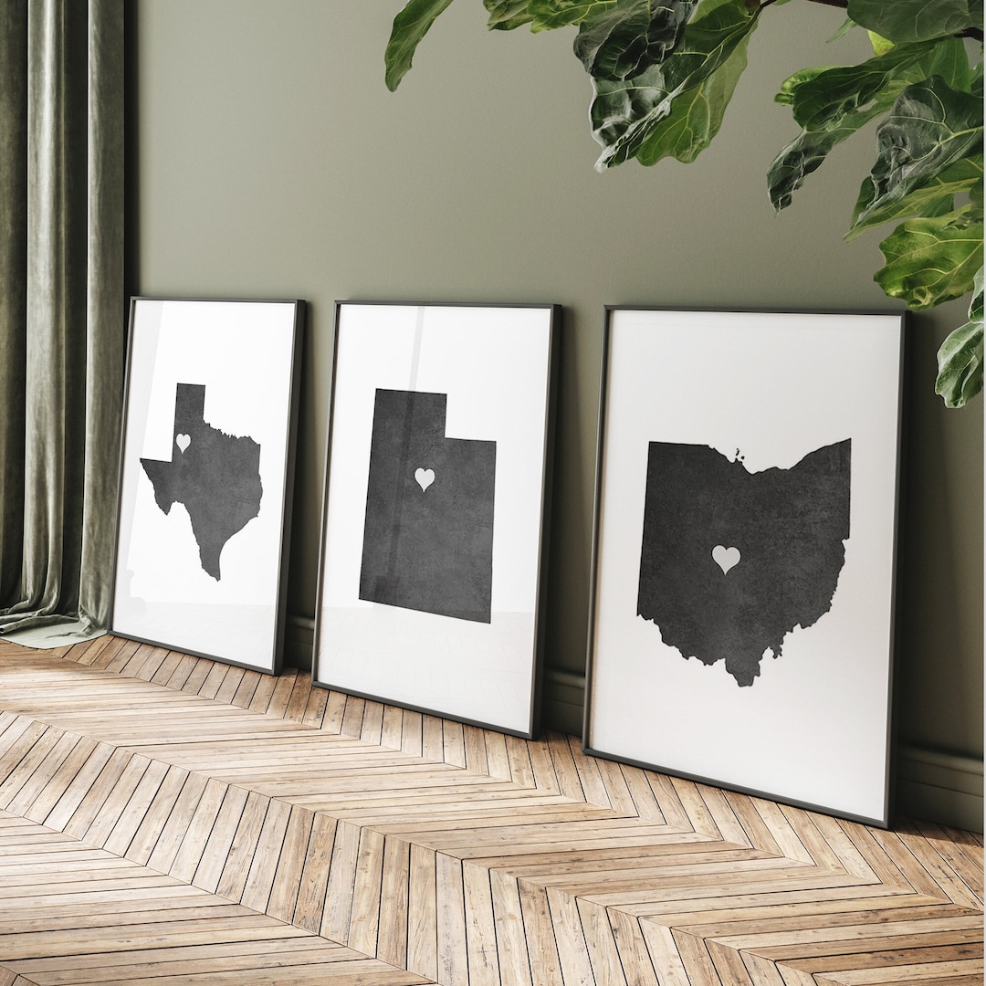States Wall Art, States Art, States Decor, Three States Wall Art, Three ...