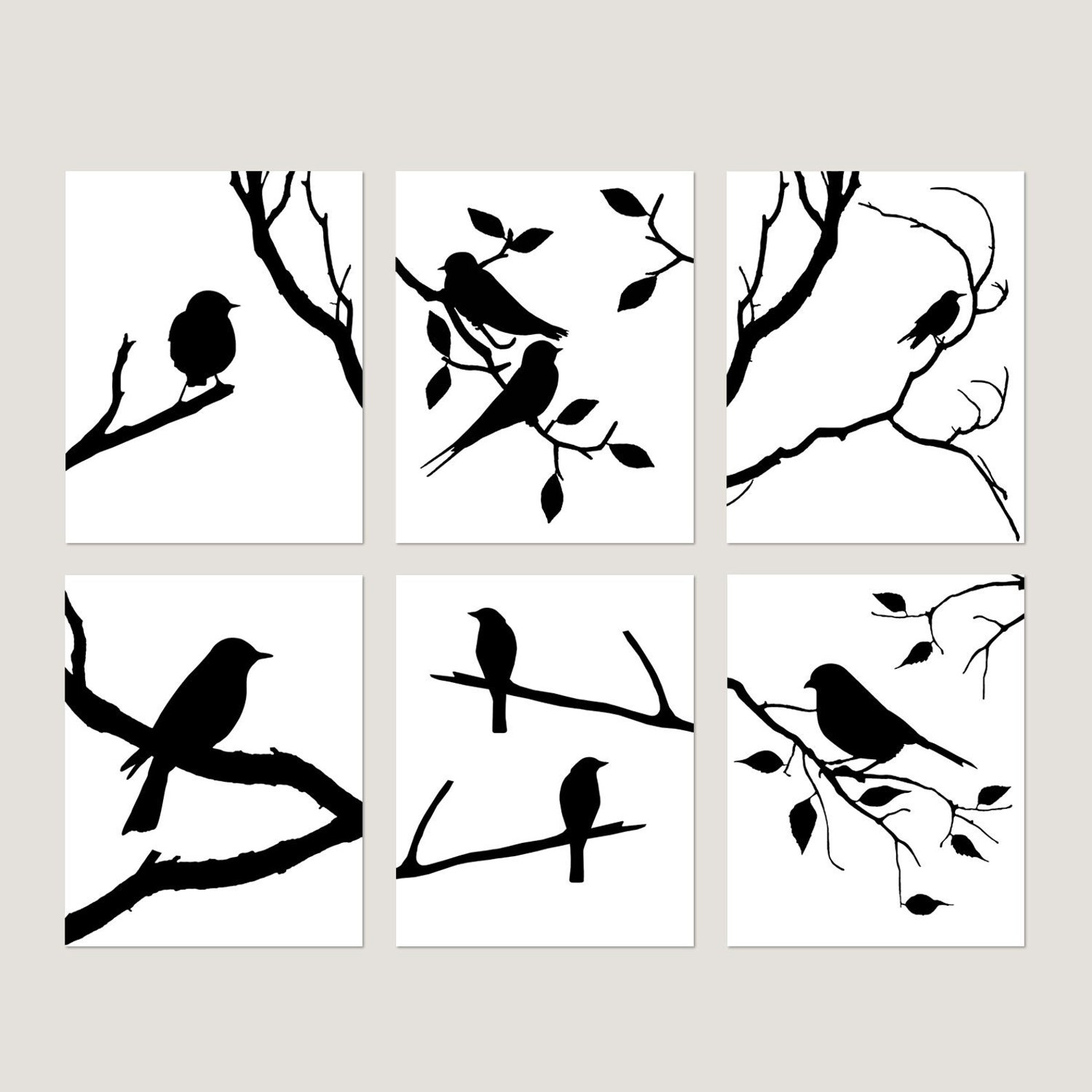 Wall Art Birds Set of 6 Bird Prints or Bird Canvas Art, Bird Decor ...
